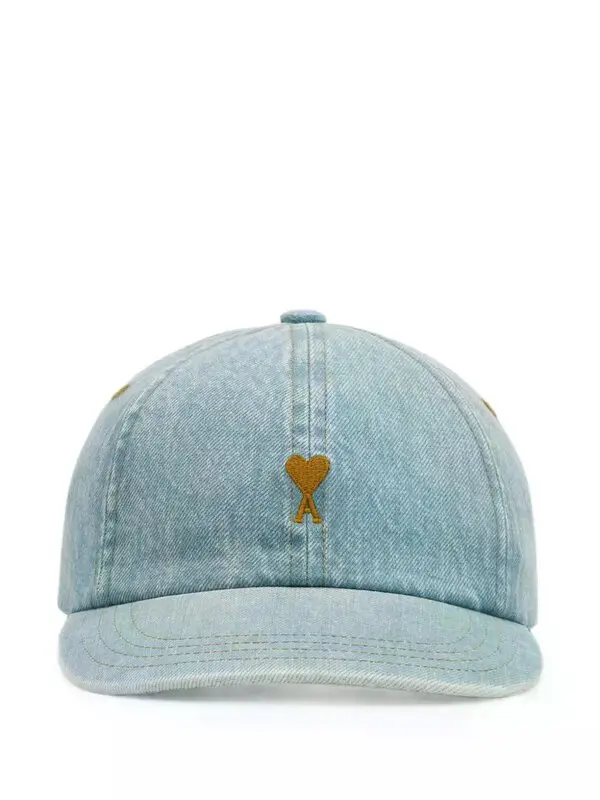 AMI Paris Denim Cotton Cap With De Coeur - Blue