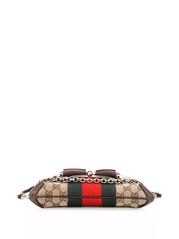 Gucci Horsebit Nm Web Chain Clutch Gg Canvas Small Shoulder Bag - Brown