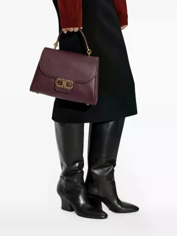 FERRAGAMO Double Gancini Leather Tote Bag