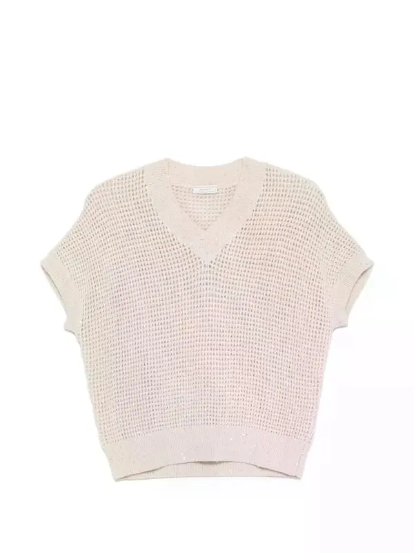 Peserico Sequin-embellished Open-knit V-neck Top - Neutrals