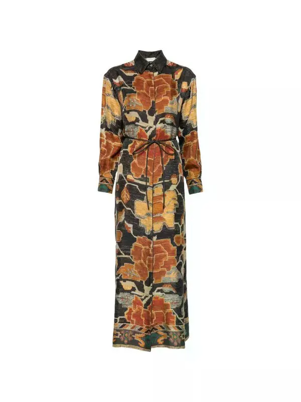 PIERRE-LOUIS MASCIA Graphic Print Maxi Dress - Brown