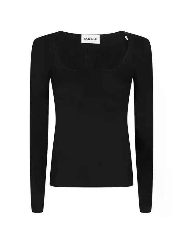 P.a.r.o.s.h Ribbed-knit Scoop-neck Long-sleeve Wool T-shirt - Black