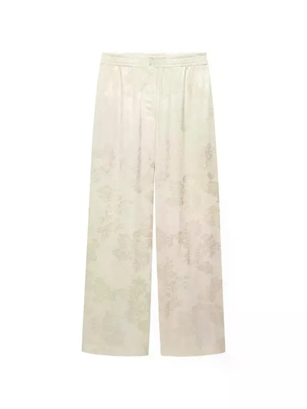 Shanghai Tang Floral Jacquard Wide-leg Trousers - Neutrals