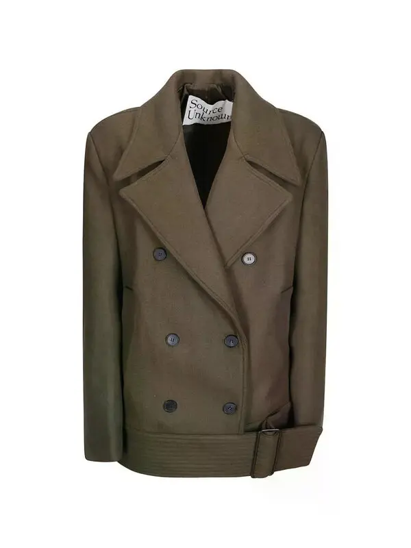Source Unknown Belted Double-breasted Coat With Notched Lapels