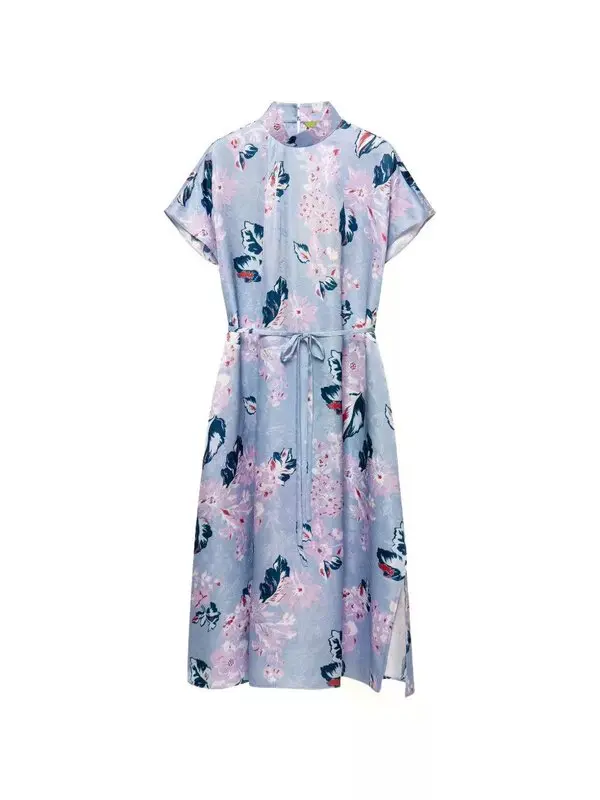 Shanghai Tang Floral Print Silk Midi Dress