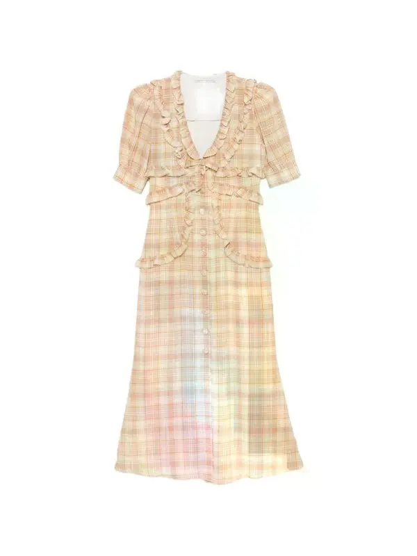 Alessandra Rich Ruffled-trim Midi Dress - Neutrals