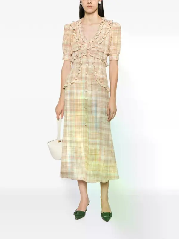 Alessandra Rich Ruffled Trim Checkered Midi Dress