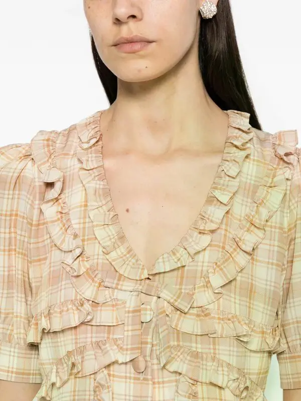 Alessandra Rich Ruffled Trim Checkered Midi Dress