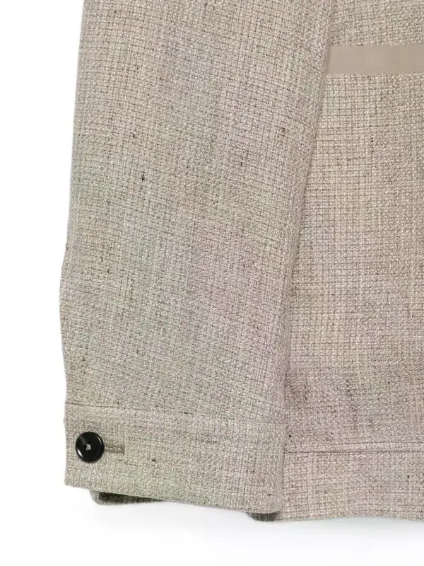 Zegna Band Collar Linen Jacket With Leather Trim