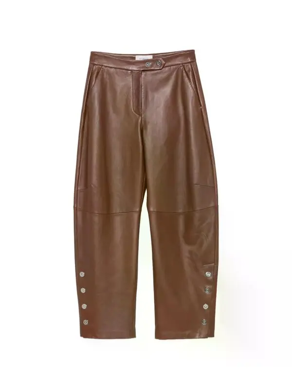 Sportmax Leather Trousers With Press-stud Detailing - Brown