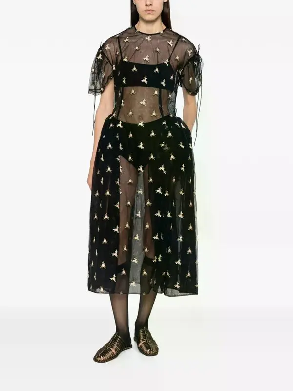 Simone Rocha Floral-embroidered Puff-sleeve Dress