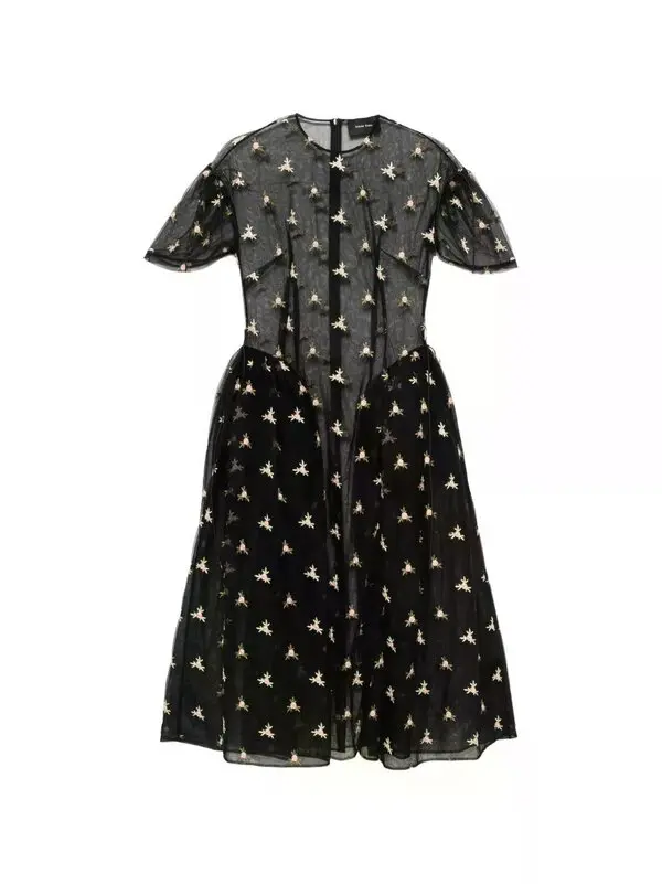 Simone Rocha Embroidered Puff-sleeve Dress - Black