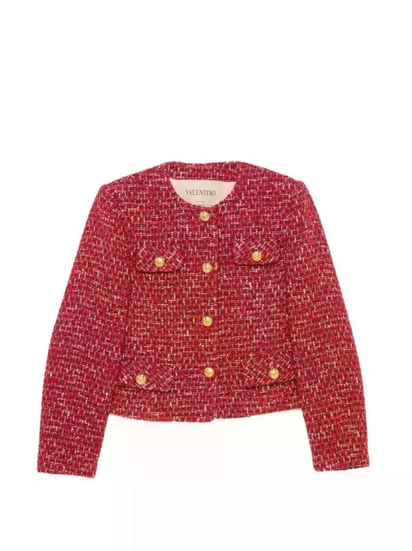 Valentino Garavani Textured Tweed Cropped Jacket - Red