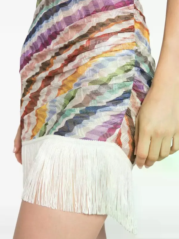 Missoni Fringed Zigzag Print One-shoulder Mini Dress