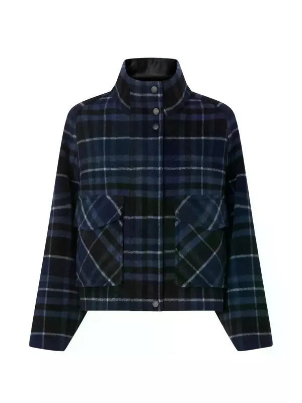 Pinko Check-pattern Cropped Coat - Blue