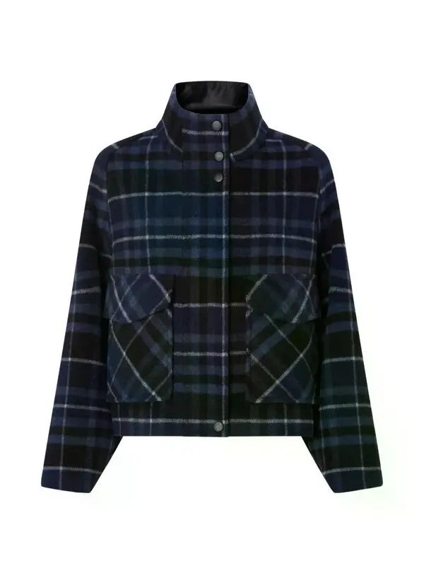 Pinko Check-pattern Cropped High Neck Coat - Blue