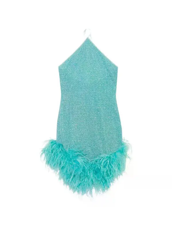 Oseree Lumiere Feather-trim Mini Dress