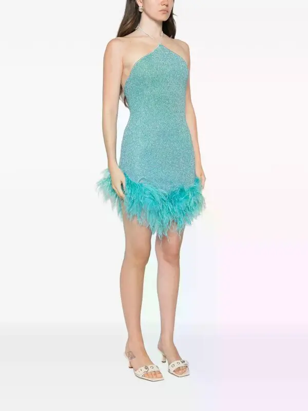 Oseree Lumiere Feather-trim Mini Dress