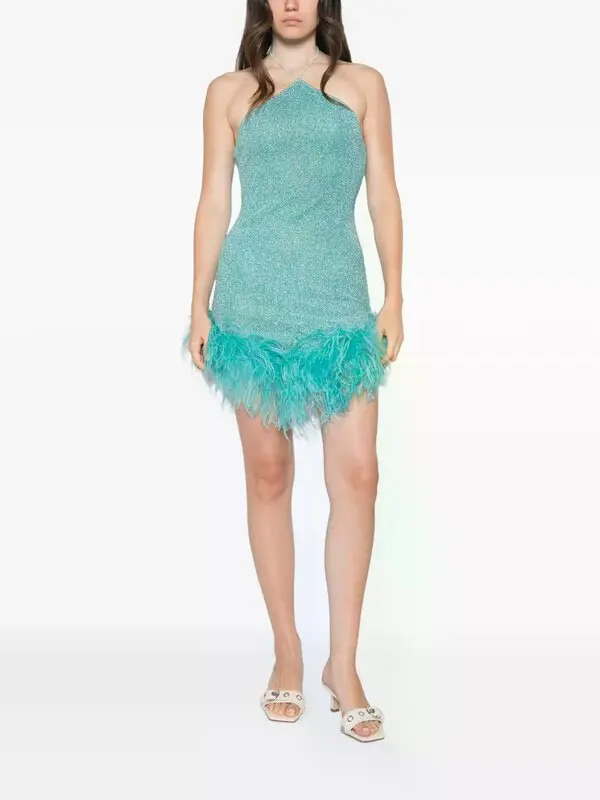 Oseree Lumiere Feather-trim Mini Dress - Blue