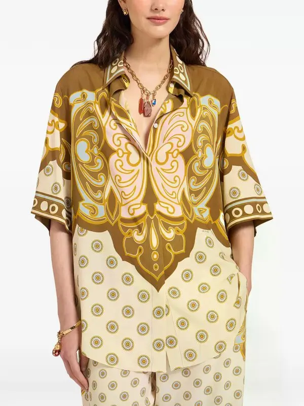 La DoubleJ Cocoon Placée Brown In Viscose Voile Club Shirt - Green
