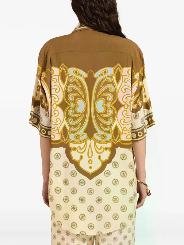 La DoubleJ Cocoon Placed Brown Viscose Voile Club Shirt - Green