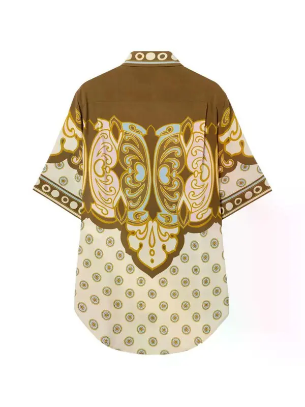 La DoubleJ Cocoon Placed Brown Viscose Voile Club Shirt - Green