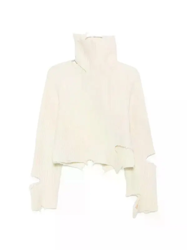 HAIKURE Distressed-effect Ribbed-knit Sweater - Neutrals