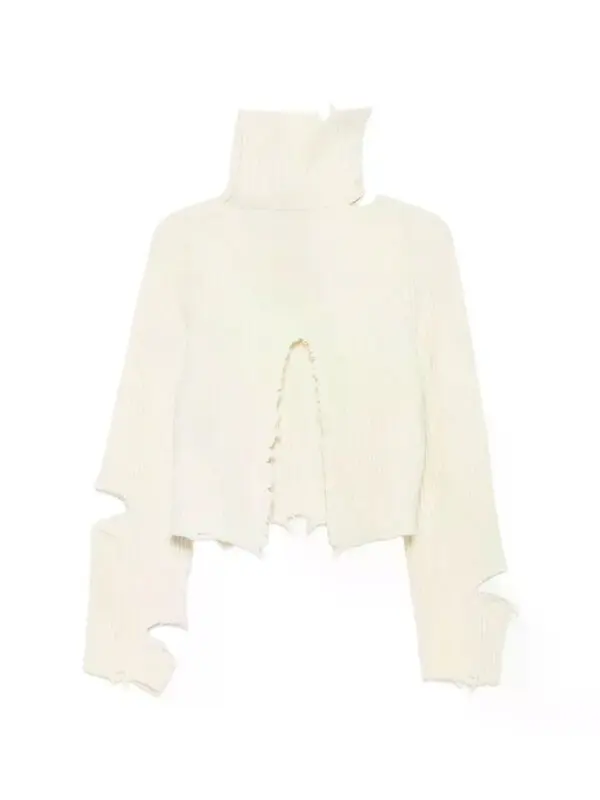 HAIKURE Ribbed-knit Distressed High Neck Sweater