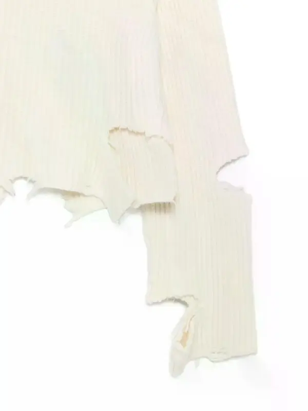 HAIKURE Ribbed-knit Distressed High Neck Sweater