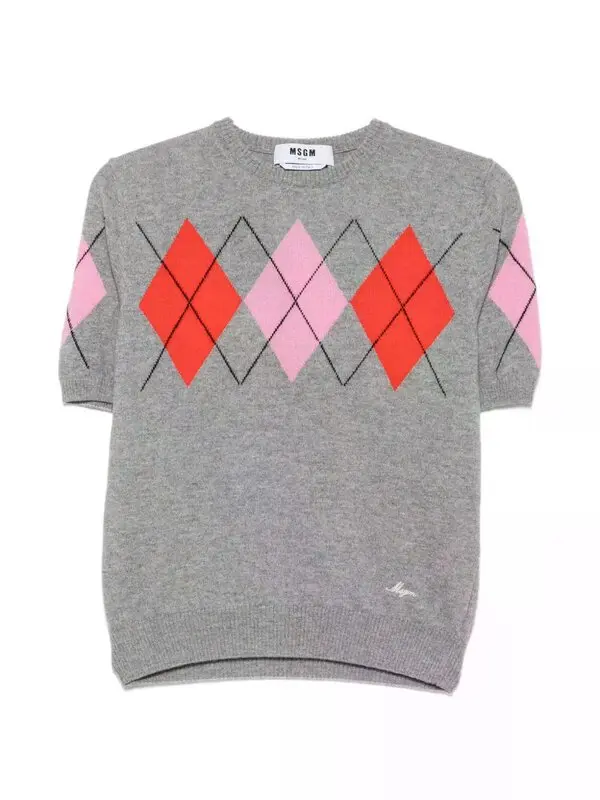 MSGM Argyle Pattern Short Sleeve T-shirt - Grey