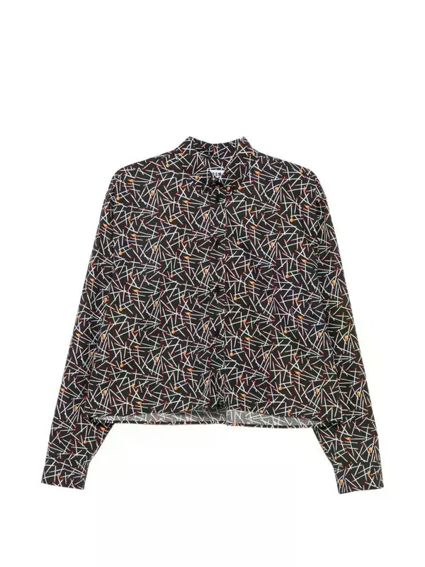 MSGM Matchstick-print Cropped Shirt - Black