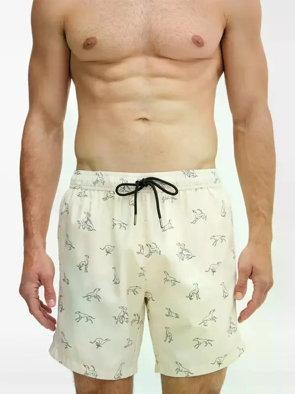 TRUSSARDI Greyhound Print Drawstring Swim Shorts - Neutrals