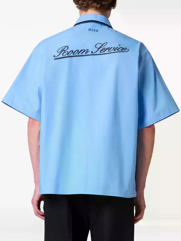 MSGM Piping-detail Embroidered-logo Shirt