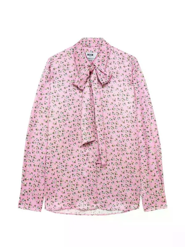 MSGM Floral-print Pussy-bow Shirt - Pink