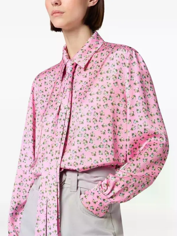 MSGM Floral-print Pussy-bow Shirt