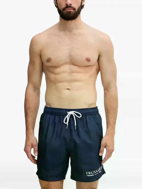TRUSSARDI Logo Print Drawstring Swim Shorts - Blue