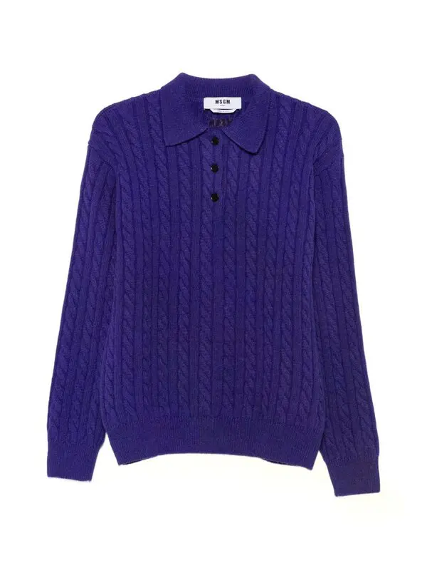 MSGM Cable-knit Polo Knit With Rear Logo - Purple