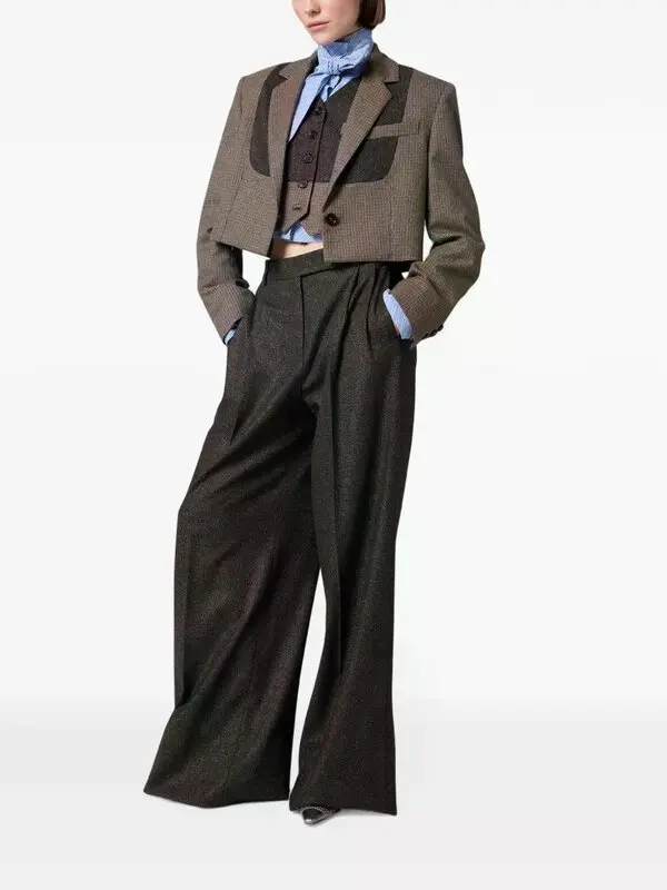 MSGM Check-pattern Cropped Waistcoat - Brown