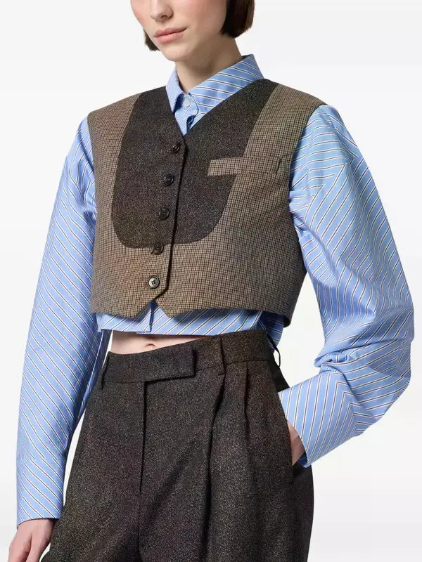 MSGM Check-pattern Cropped Waistcoat