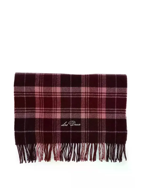 LES DEUX Check-pattern Fringed Scarf - Red