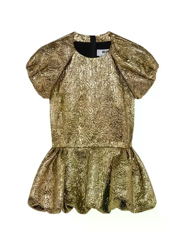 MSGM Jacquard-effect Peplum Top - Gold