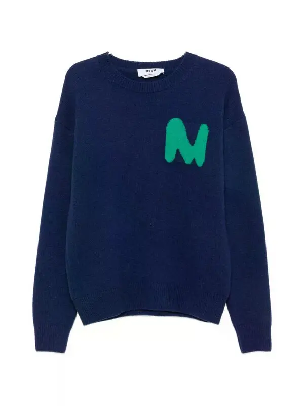 MSGM Intarsia-knit Logo-embroidered Sweater