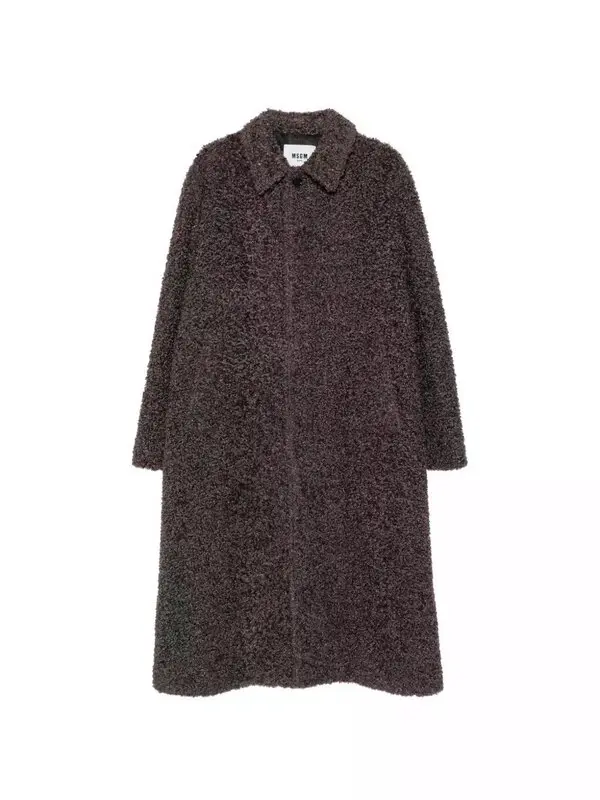 MSGM Bouclé Single-breasted Coat - Brown