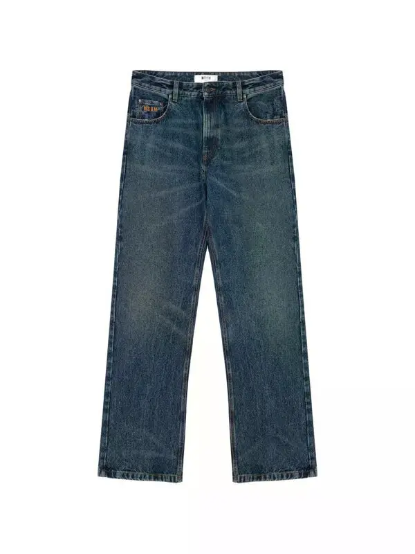 MSGM Logo Embroidered Faded Jeans
