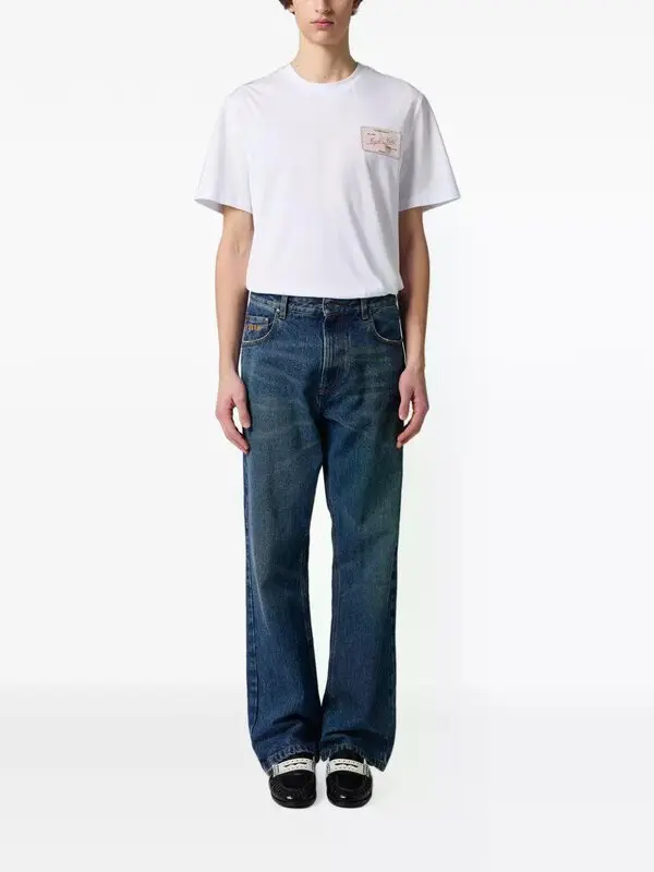MSGM Logo Embroidered Faded Jeans