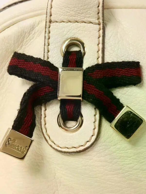 Gucci White Leather Bow Detail Shoulder Bag