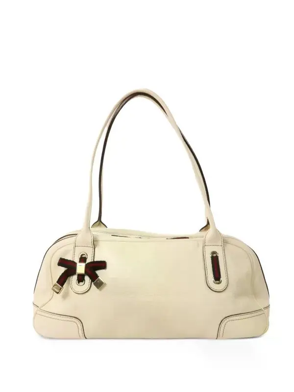 Gucci White Leather Bow Detail Shoulder Bag - Neutrals