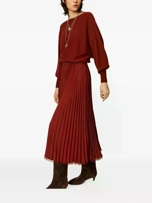 TWINSET Long Knit And Pleated Crêpe Dress - Red