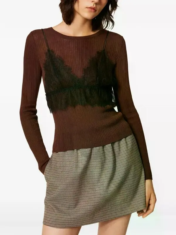 TWINSET Silk-blend Ribbed Knit Jumper With Lace Trim
