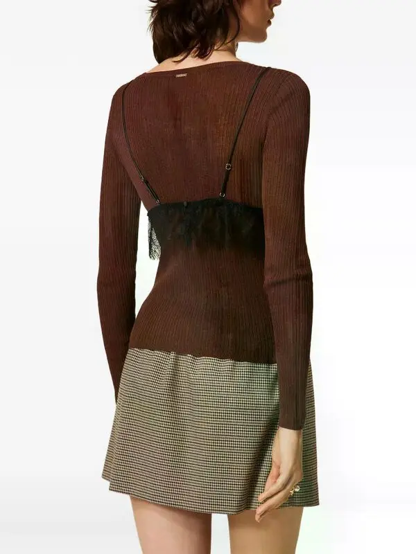 TWINSET Silk-blend Ribbed Knit Jumper With Lace Trim